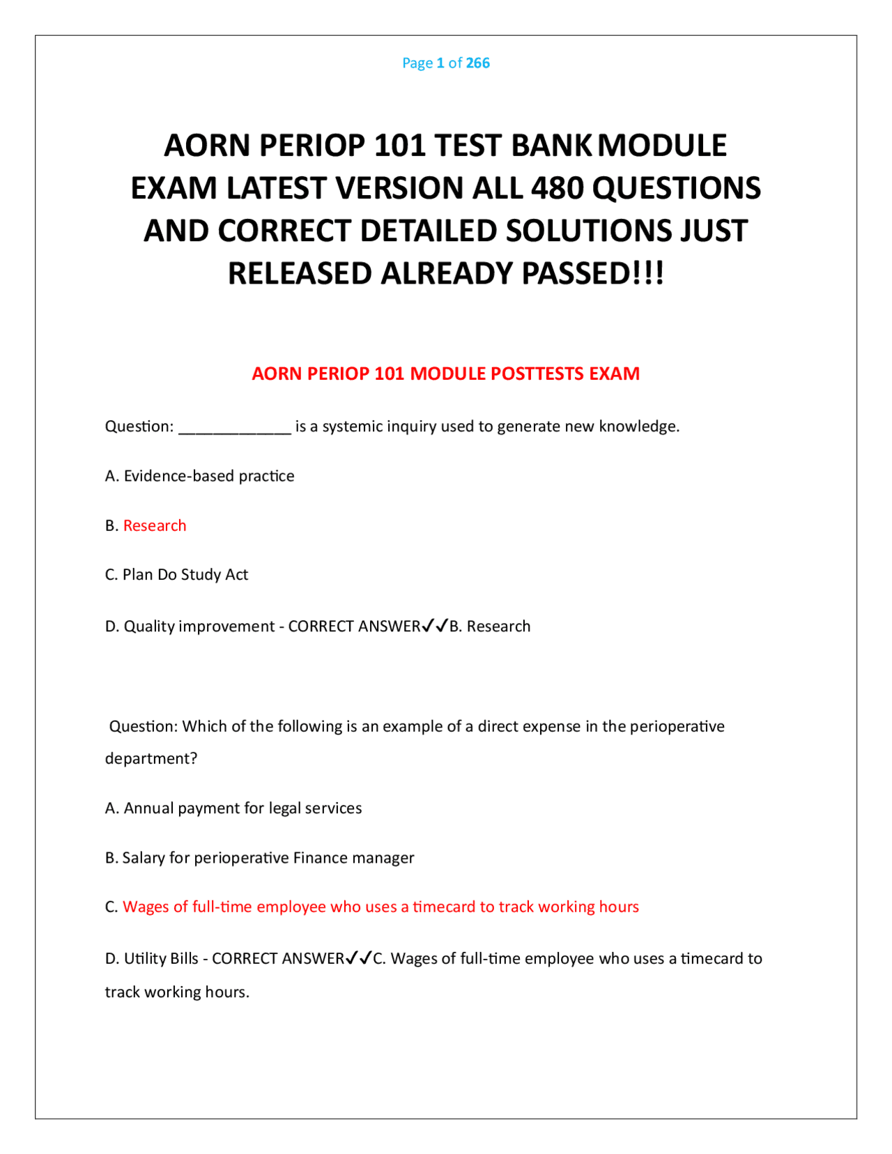 AORN Perioperative 101 Test Bank: Comprehensive Study Guide with ...