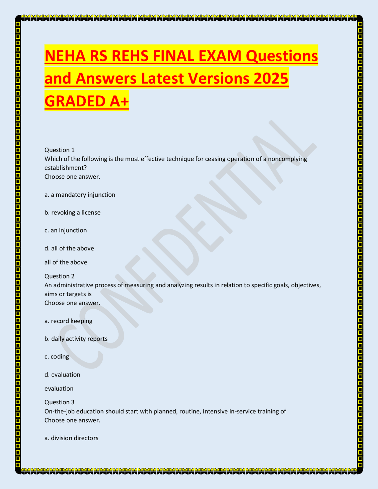 NEHA RS REHS FINAL EXAM Questions and Answers Latest Versions 2025 ...