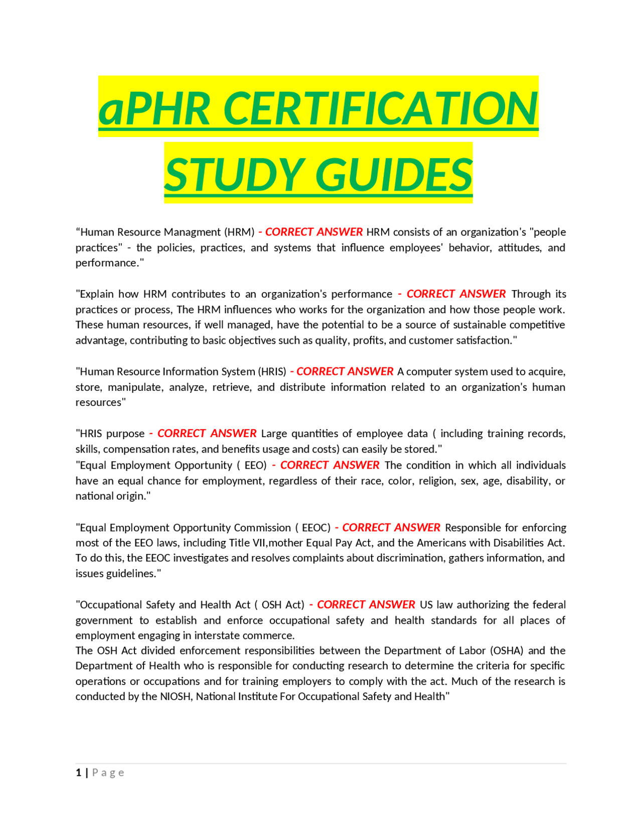 aPHR Certification Study Guide: Human Resource Management Concepts and ...