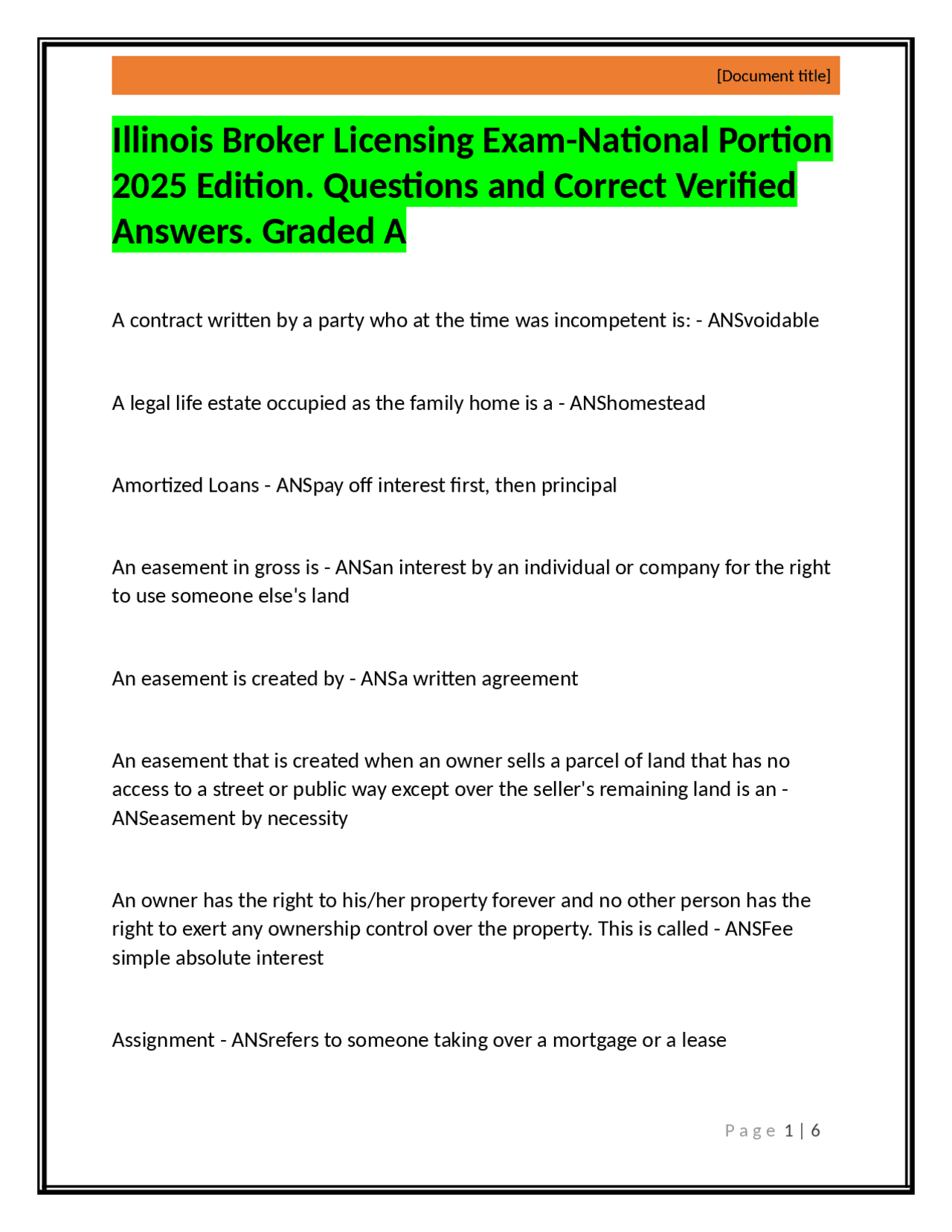 Illinois Broker Licensing Exam-National Portion 2025 Edition. Questions ...