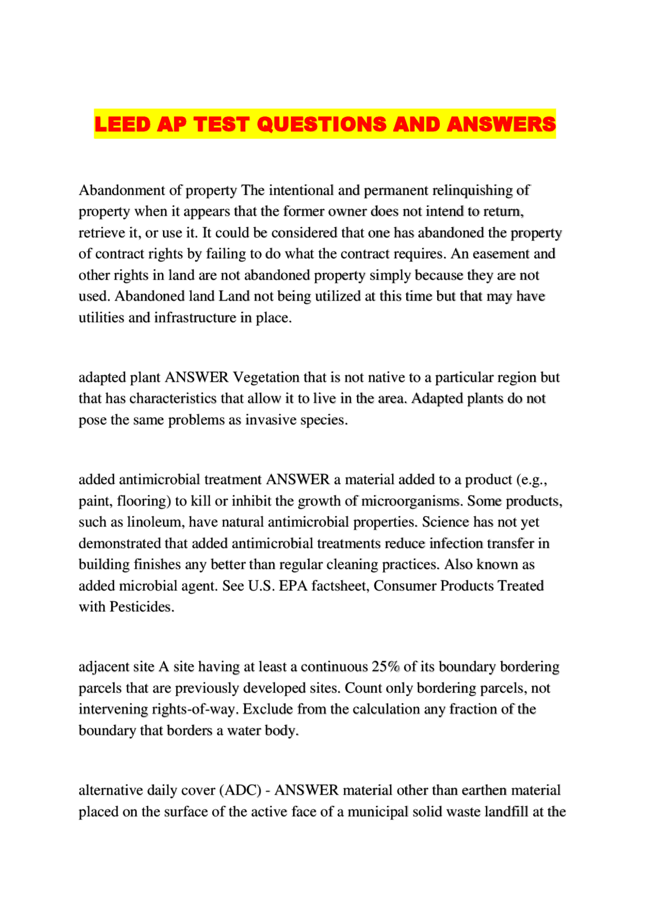 LEED AP Test Questions and Answers: A Glossary of Key Terms and ...