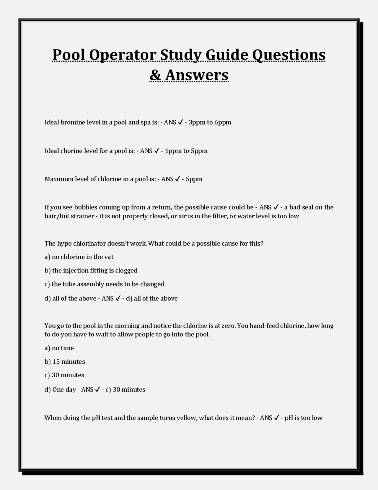 Pool Operator Study Guide: Questions and Answers | Exams Health ...