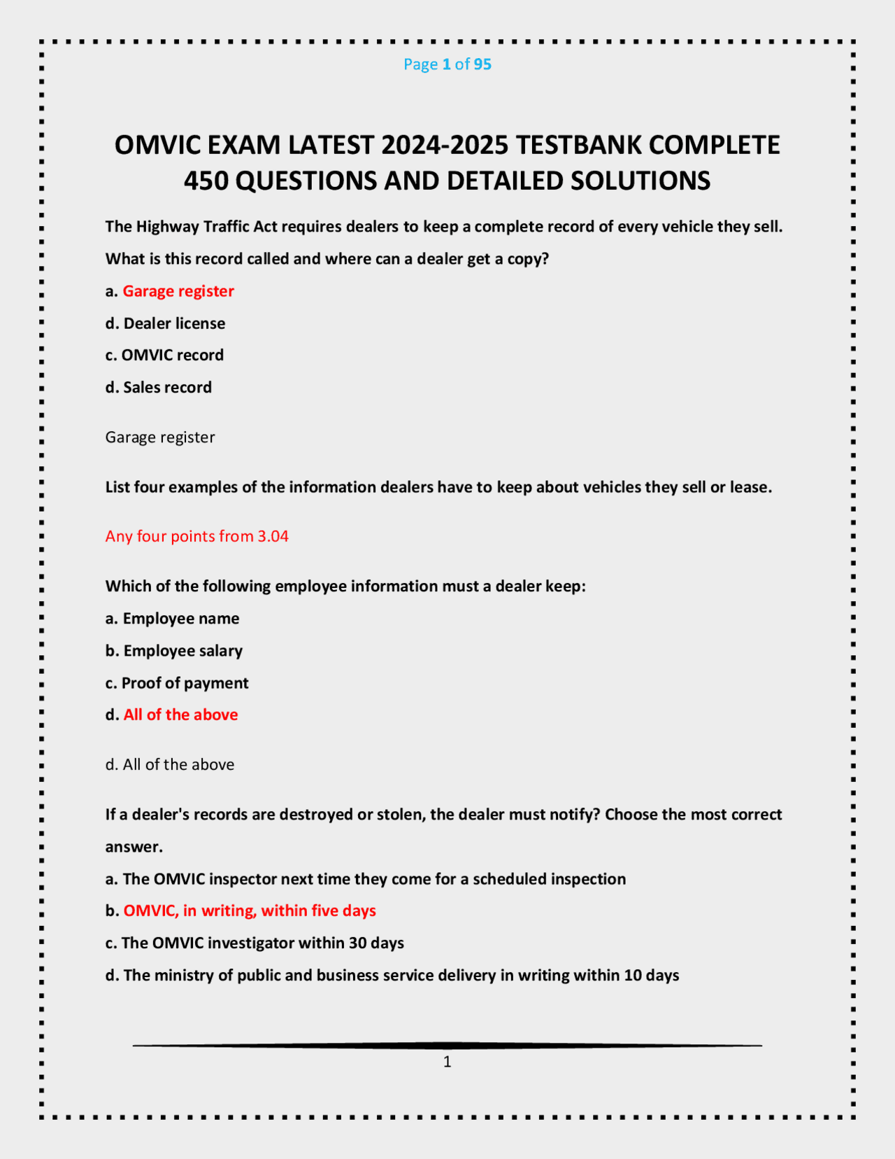 OMVIC EXAM LATEST 2024-2025 TESTBANK COMPLETE 450 QUESTIONS AND ...