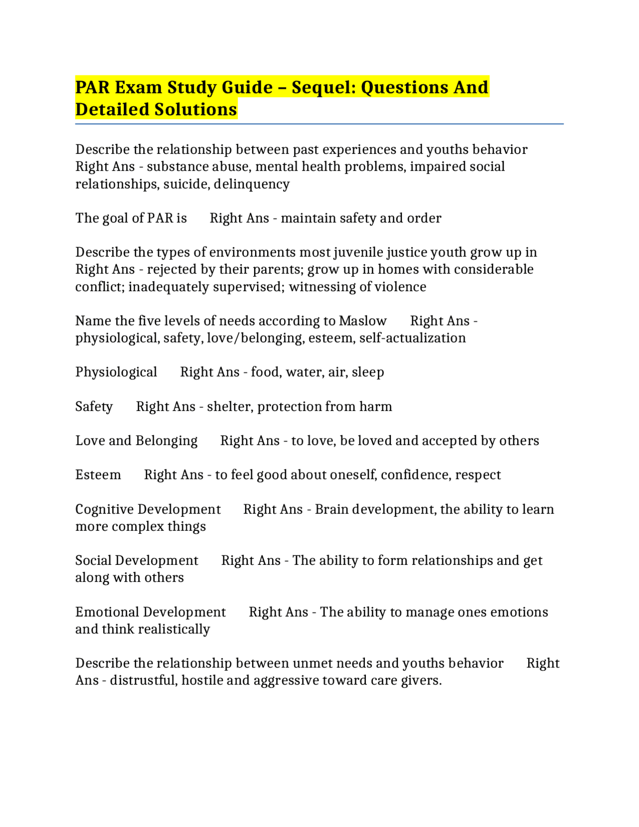PAR Exam Study Guide - Sequel: Questions and Detailed Solutions | Exams ...