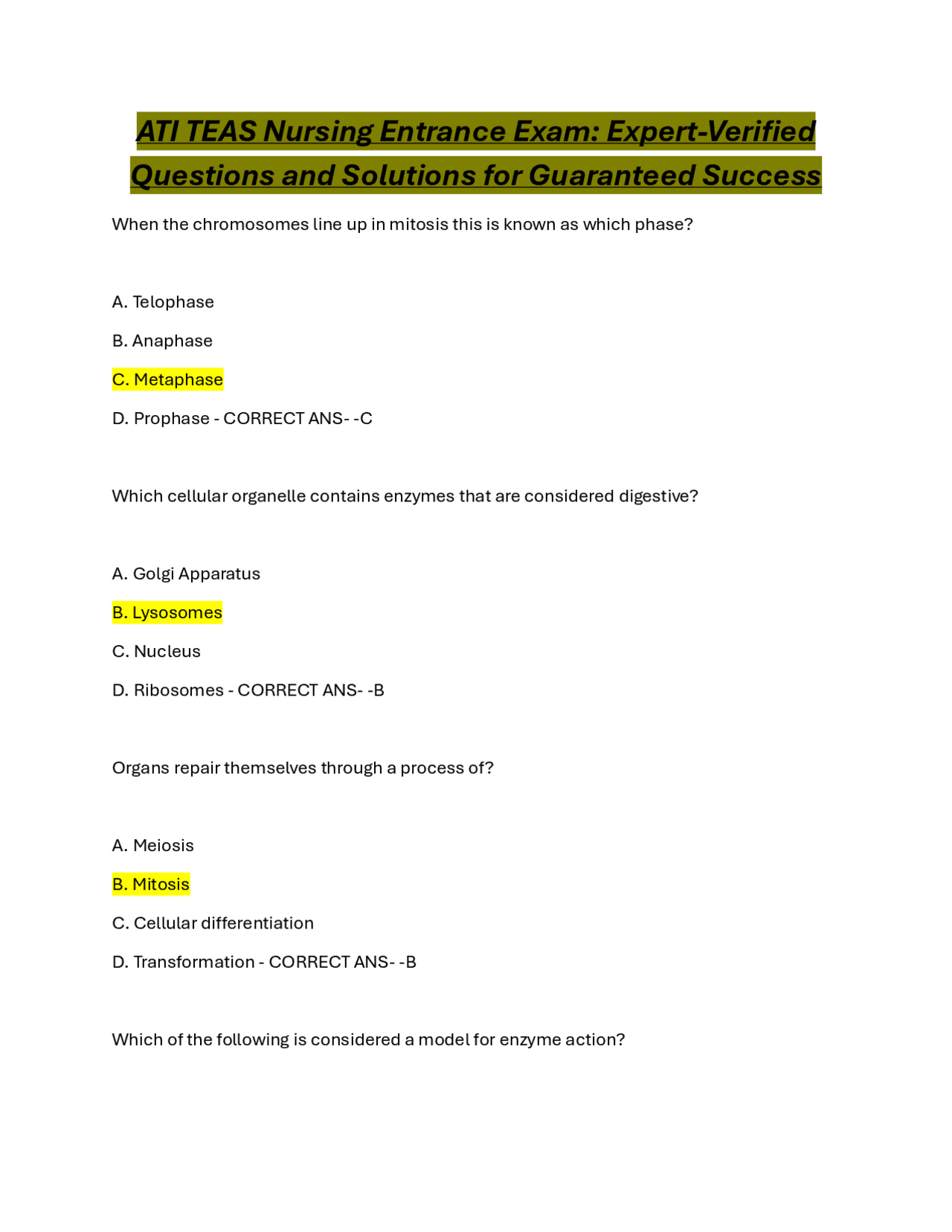 Nursing Entrance Exam Practice Questions and Solutions | Exams Nursing ...