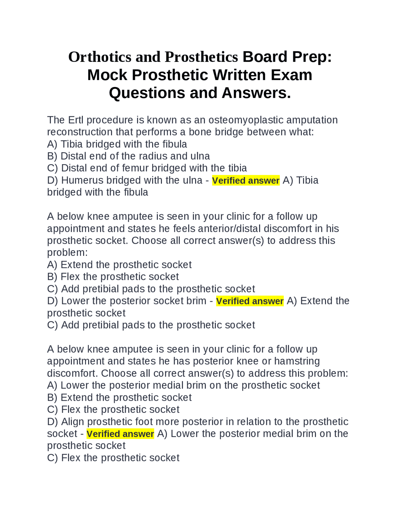 Prosthetic Written Exam Questions and Answers: Orthotics and ...