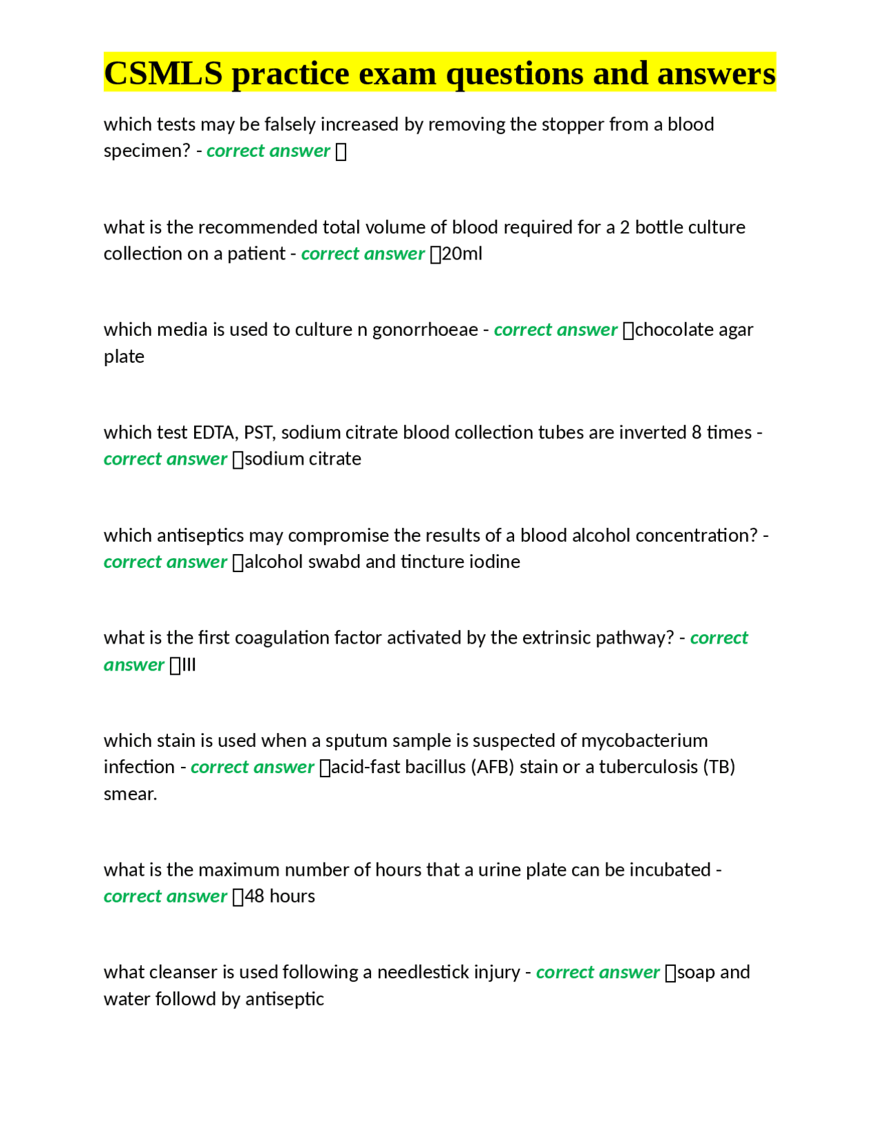 CSMLS Practice Exam Questions and Answers: A Comprehensive Guide to ...