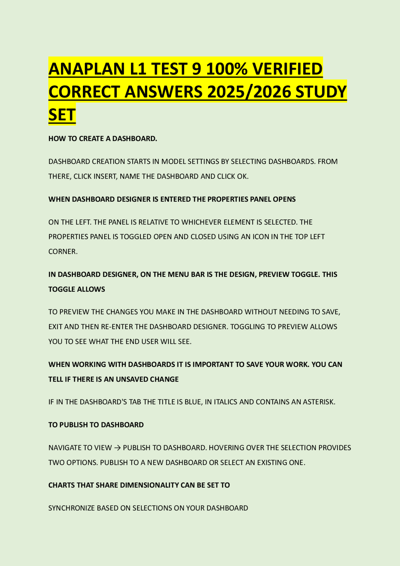 ANAPLAN L1 TEST 9 100% VERIFIED CORRECT ANSWERS 2025/2026 STUDY SET ...