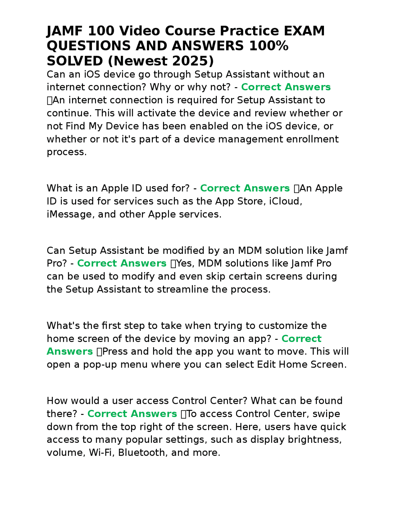 JAMF 100 Video Course Practice Exam: Questions and Answers (Newest 2025) | Exams Nursing | Docsity