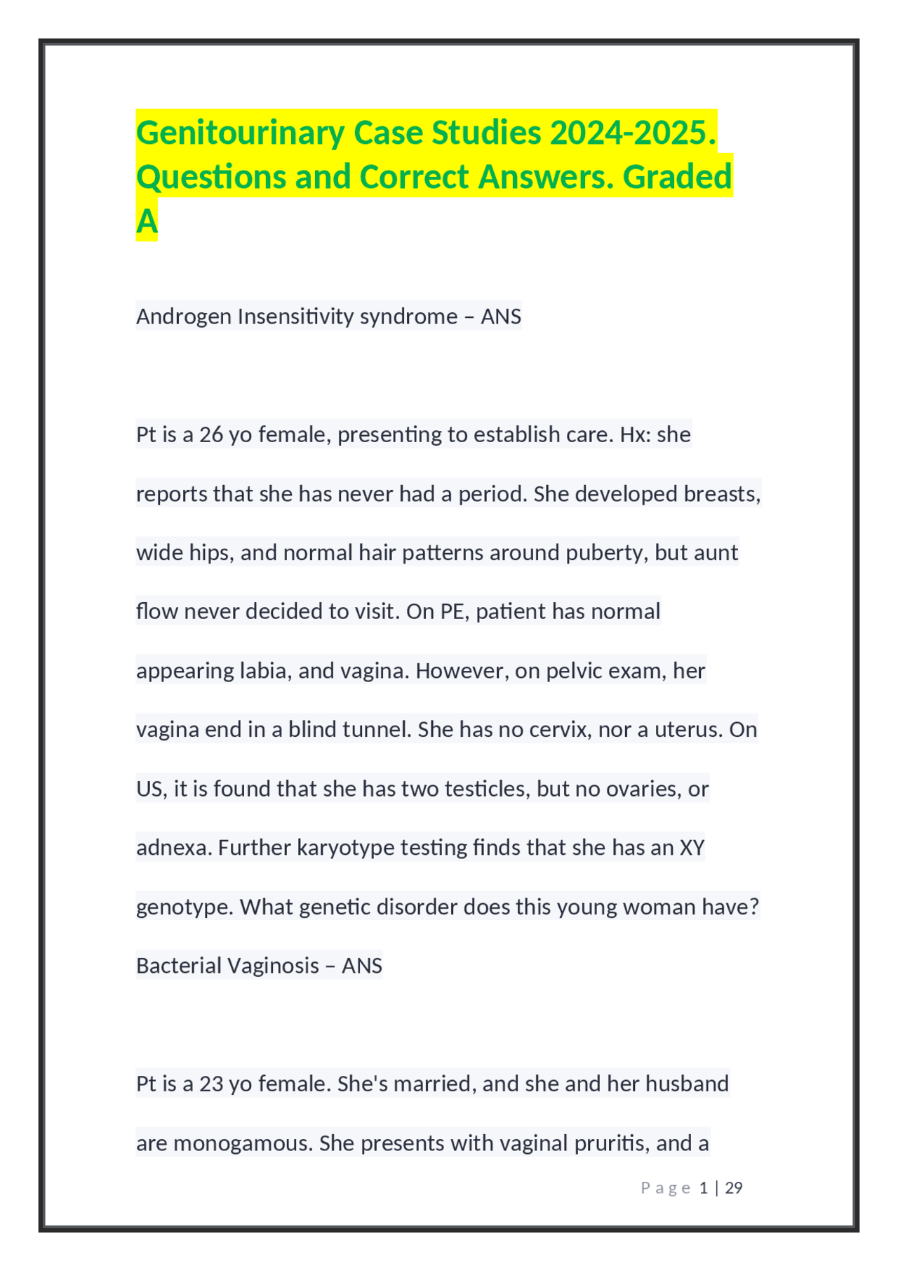 Genitourinary Case Studies: Questions and Answers for Medical Students ...
