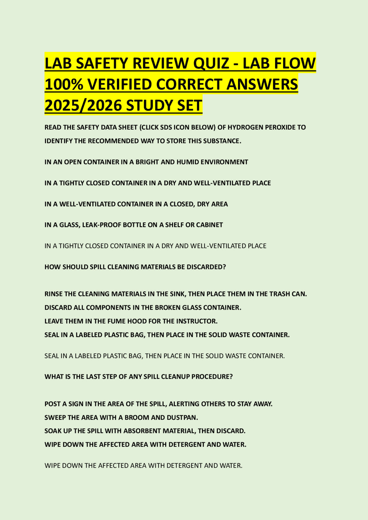 LAB SAFETY REVIEW QUIZ - LAB FLOW 100% VERIFIED CORRECT ANSWERS 2025/ ...