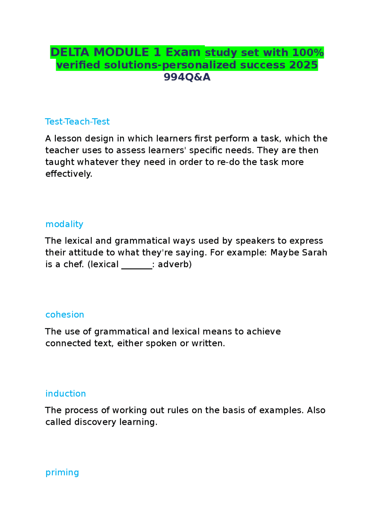 DELTA MODULE 1 Exam study set with 100% verified solutions-personalized ...