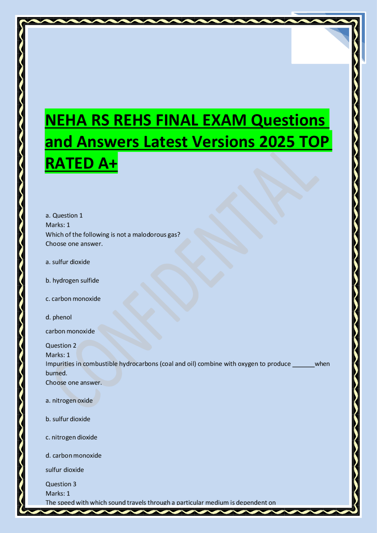 NEHA RS REHS FINAL EXAM Questions and Answers Latest Versions 2025 TOP ...