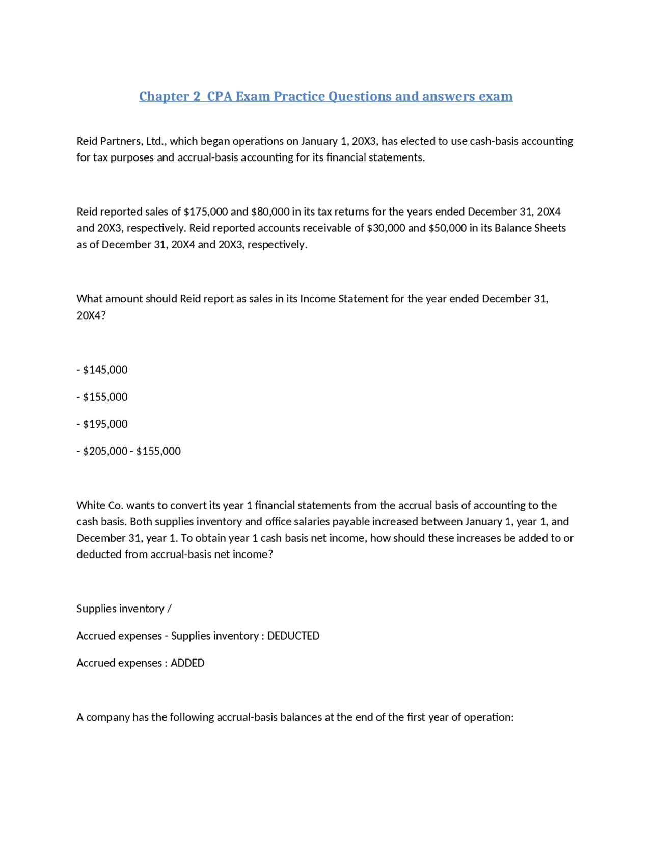 CPA Exam Practice Questions and Answers: Accrual vs. Cash Basis ...