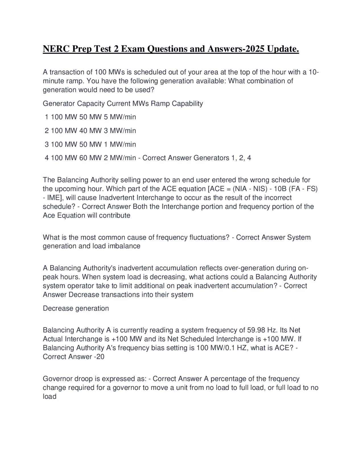 NERC Prep Test 2 Exam Questions and Answers-2025 Update. | Exams ...