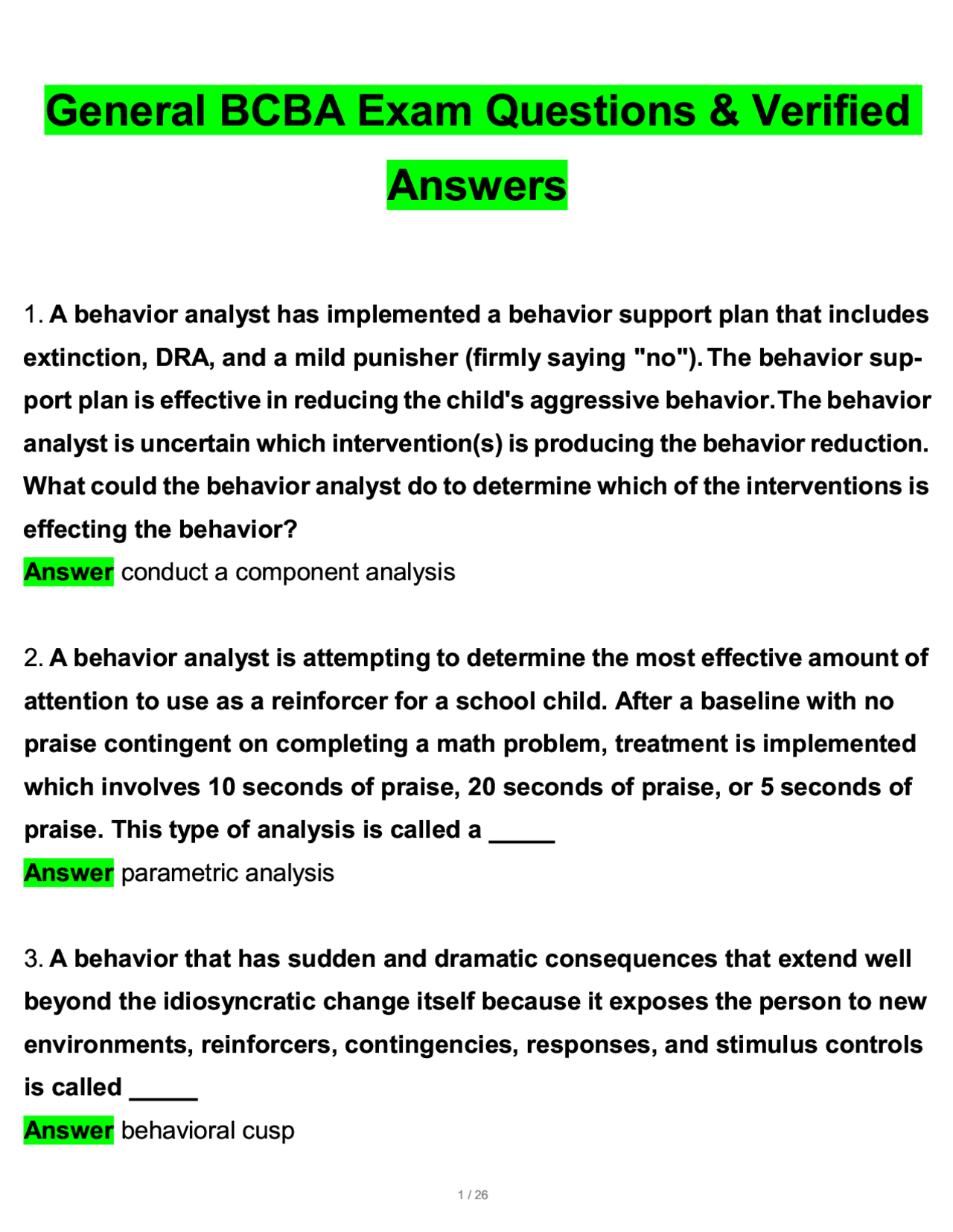 2025 General BCBA Exam Actual Questions & Verified Answers 2025 / 2026 ...