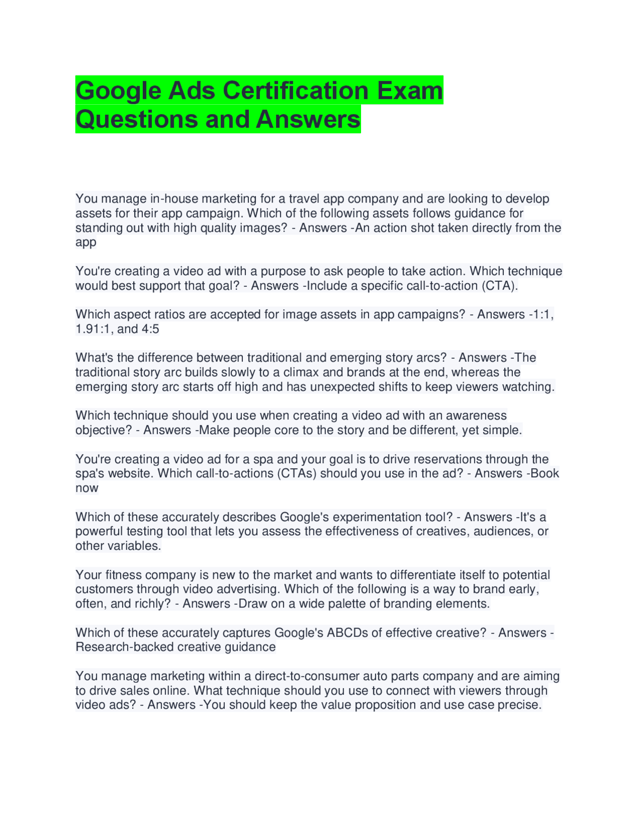 Google Ads Certification Exam Questions and Answers | Exams Advanced ...