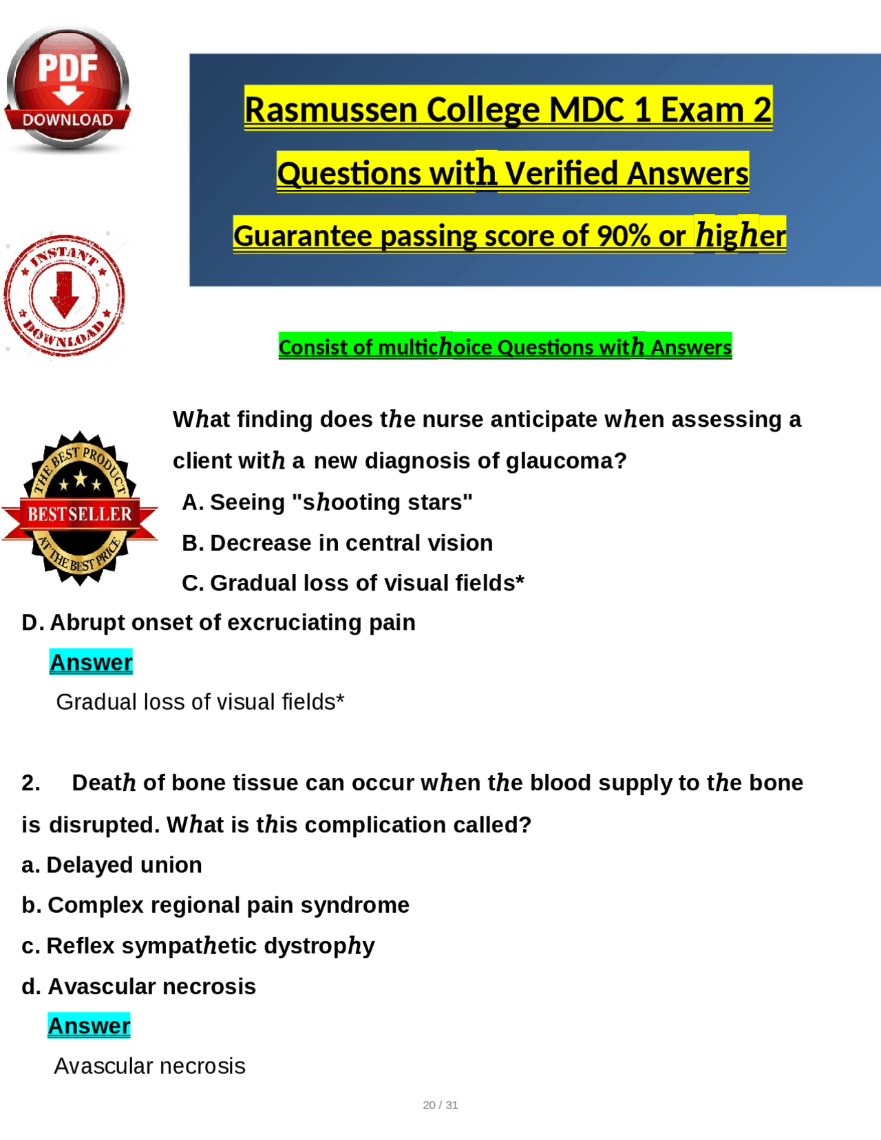 Rasmussen College MDC 1 Exam 2 (2025 / 2026 ) Test Bank 100% Guarantee ...