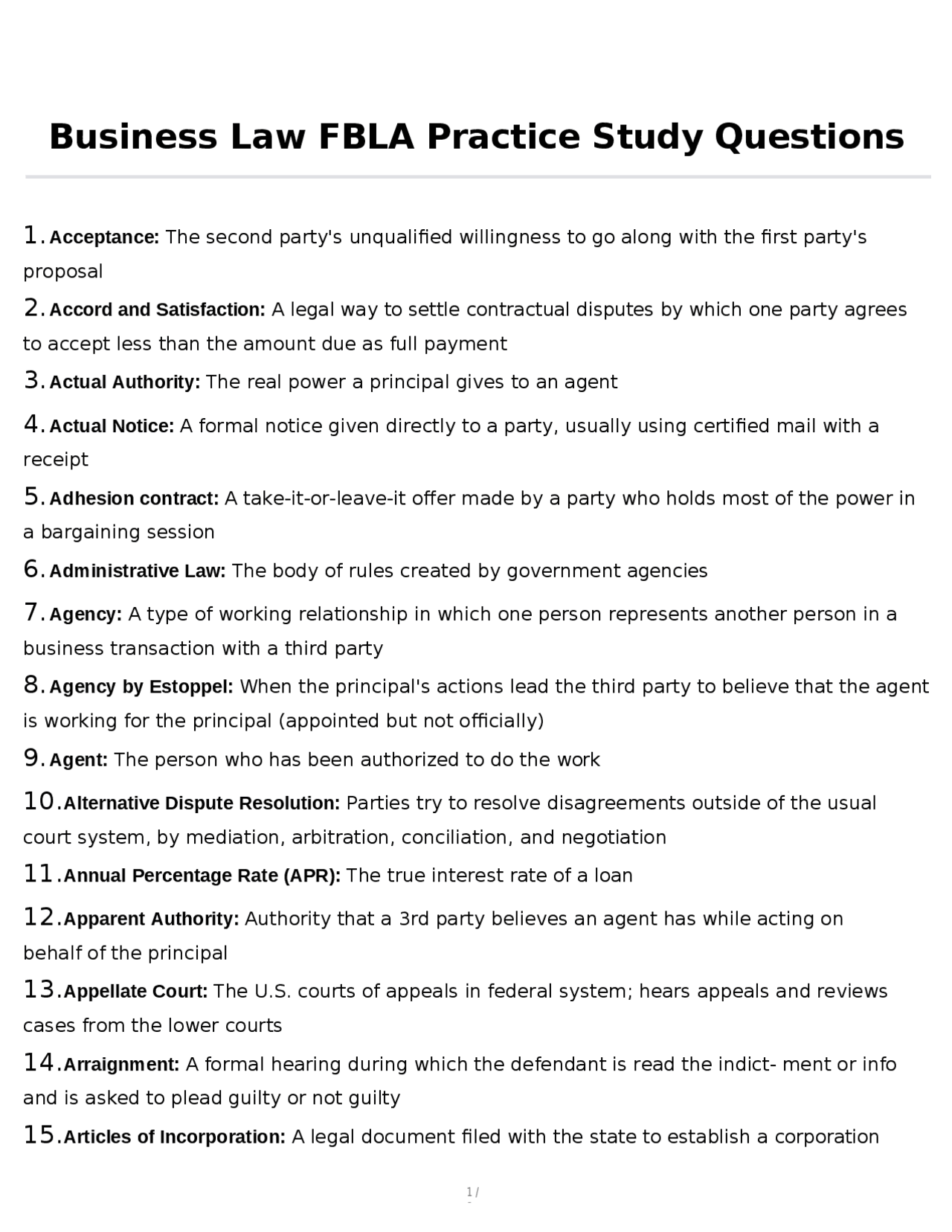 Business Law FBLA Practice Study Questions | Study Guides, Projects ...