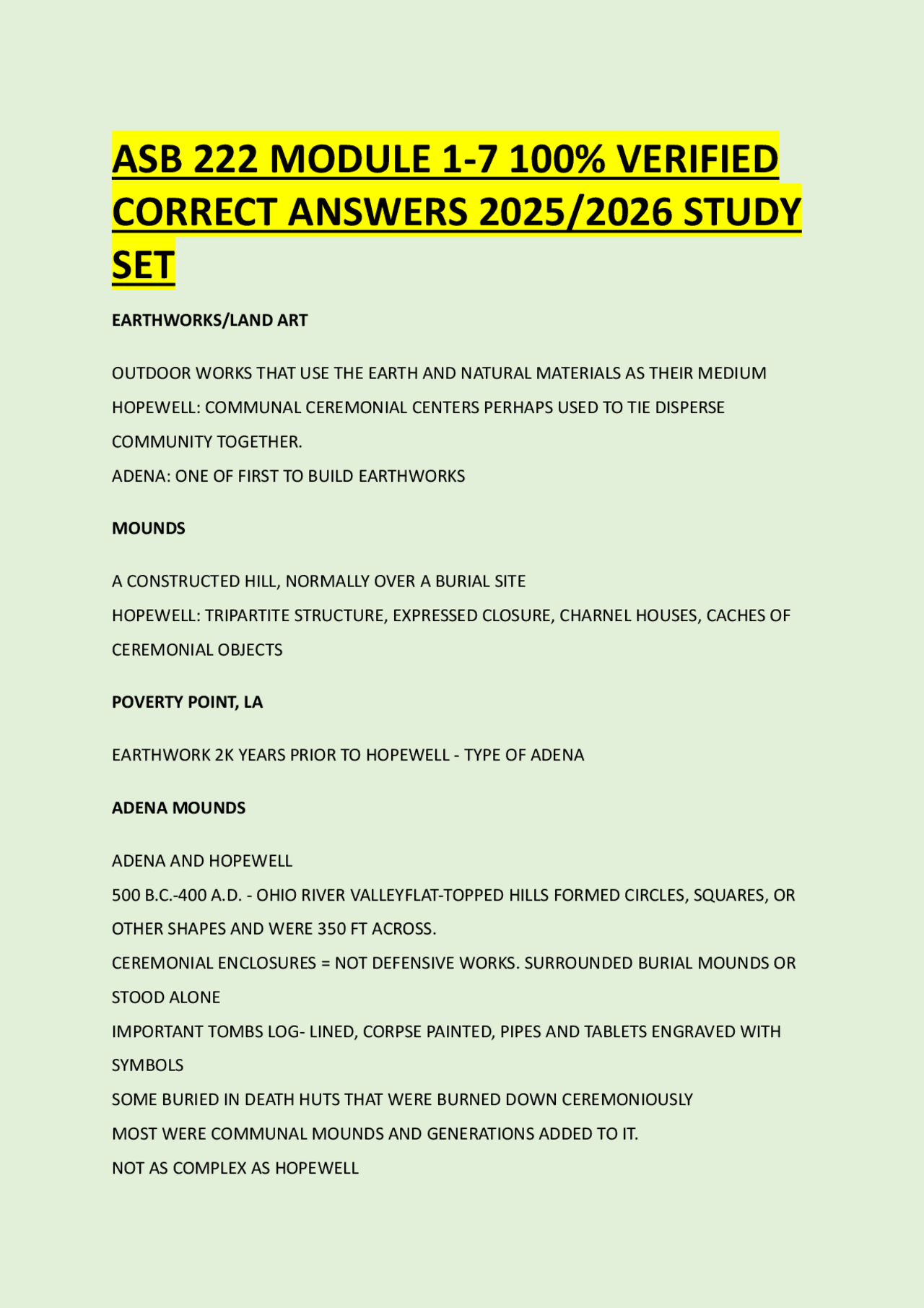 ASB 222 MODULE 1-7 100% VERIFIED CORRECT ANSWERS 2025/2026 STUDY SET ...