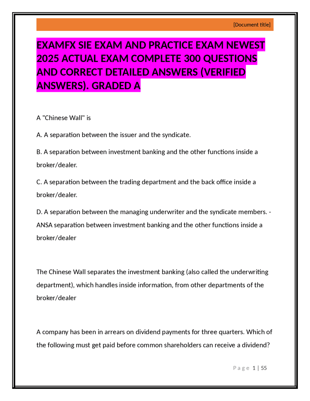 SIE Exam Practice Questions and Answers: 2025 Edition | Exams Business ...