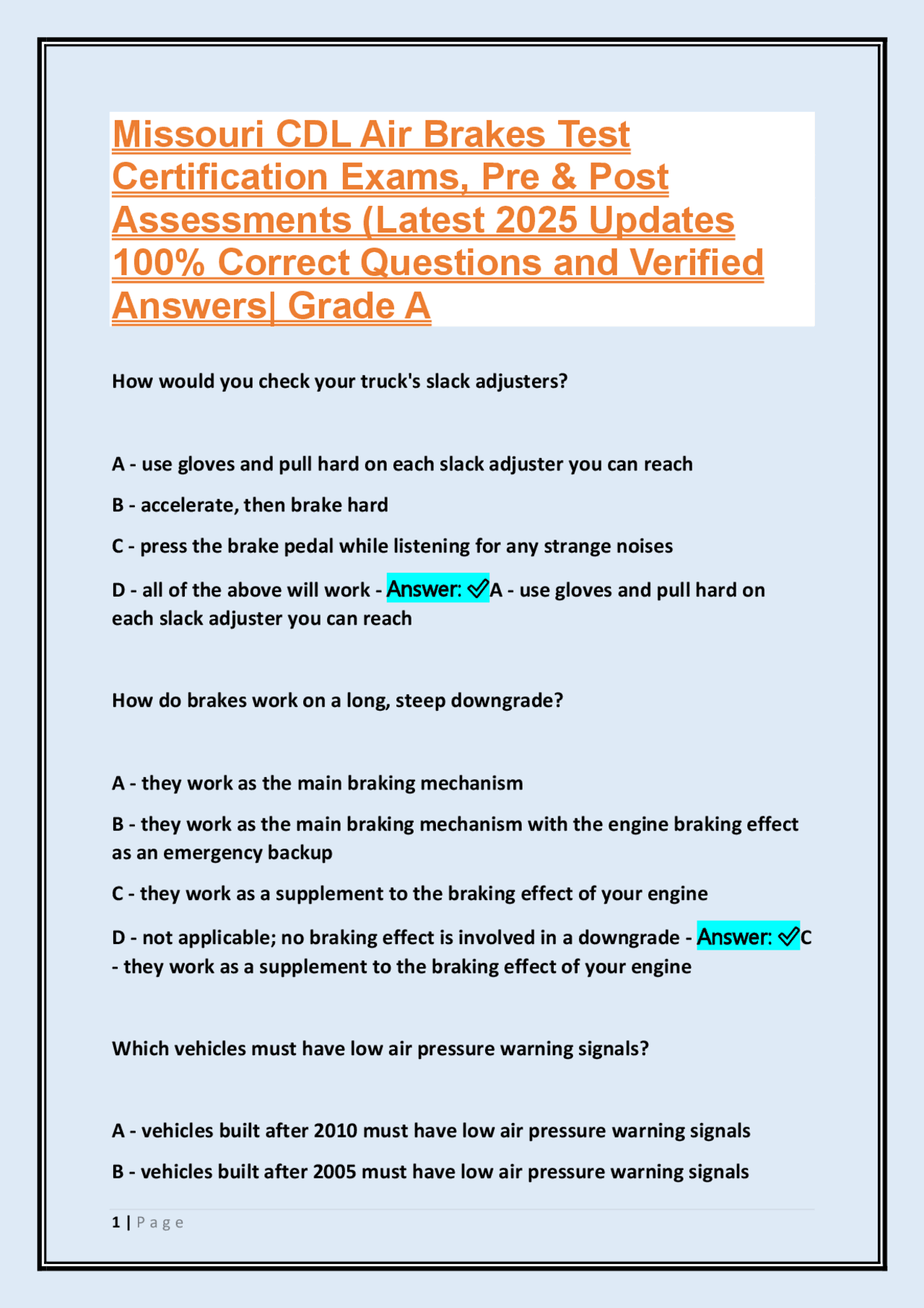 Missouri CDL Air Brakes Test: Certification Exams & Updates | Exams ...