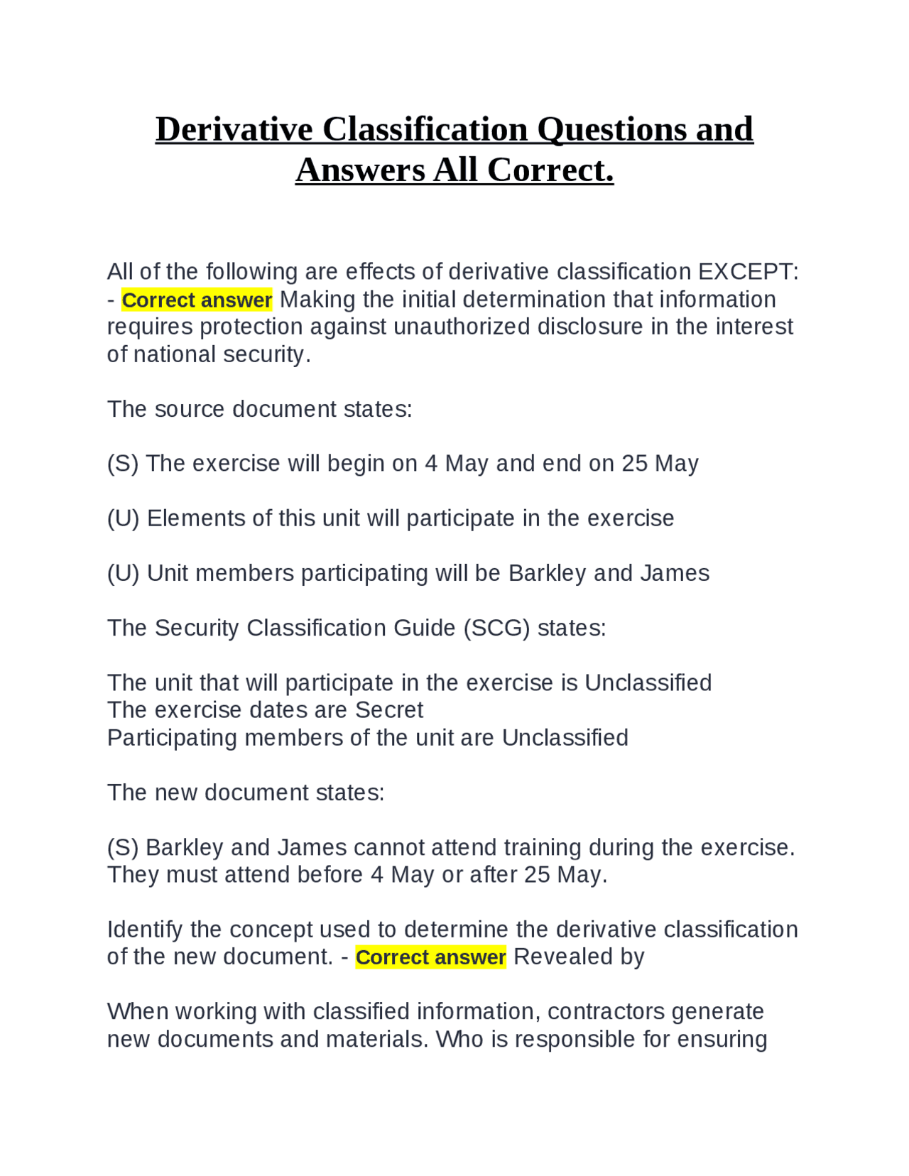 Derivative Classification: Questions and Answers | Exams Information ...