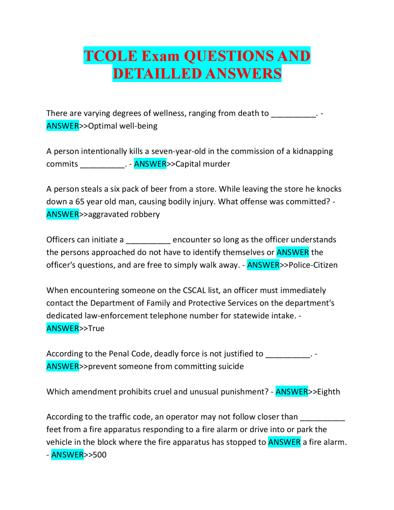 TCOLE Exam Questions and Detailed Answers: A Study Guide for Law ...