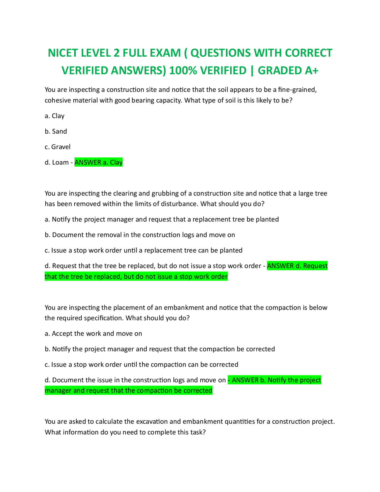 NICET LEVEL 2 FULL EXAM ( QUESTIONS WITH CORRECT VERIFIED ANSWERS) 100% ...