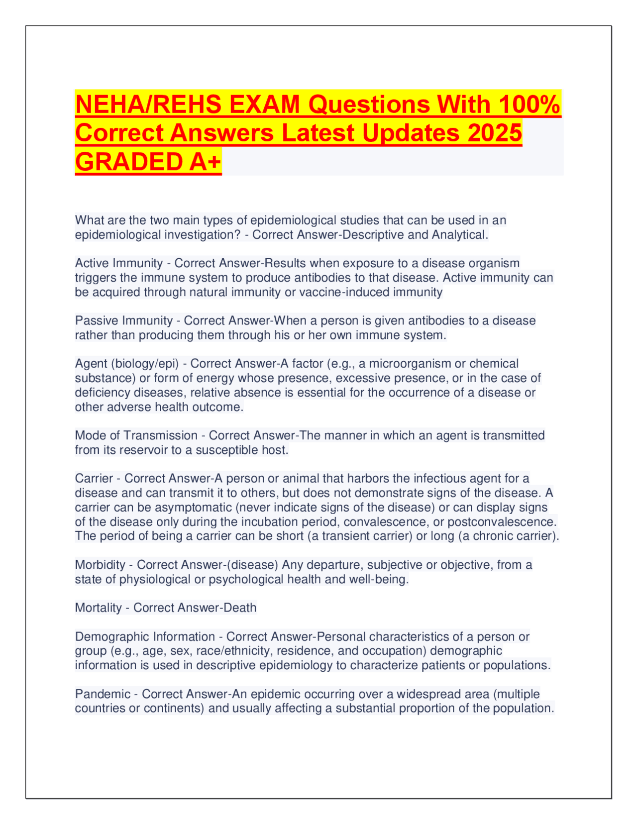 NEHA REHS EXAM Questions With 100% Correct Answers Latest Updates 2025 ...