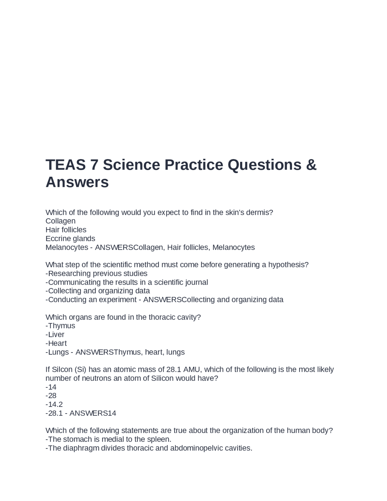TEAS 7 Science Practice Questions and Answers: A Comprehensive Guide ...