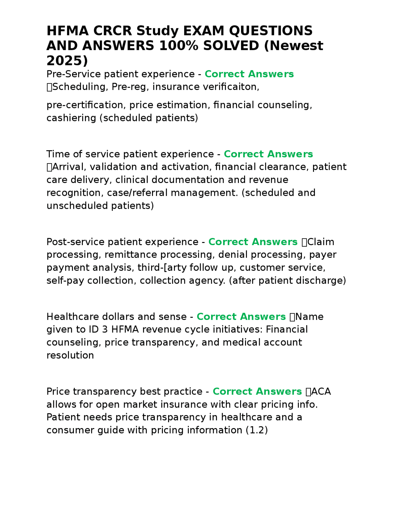 HFMA CRCR Study: Revenue Cycle Management Questions & Answers | Exams ...