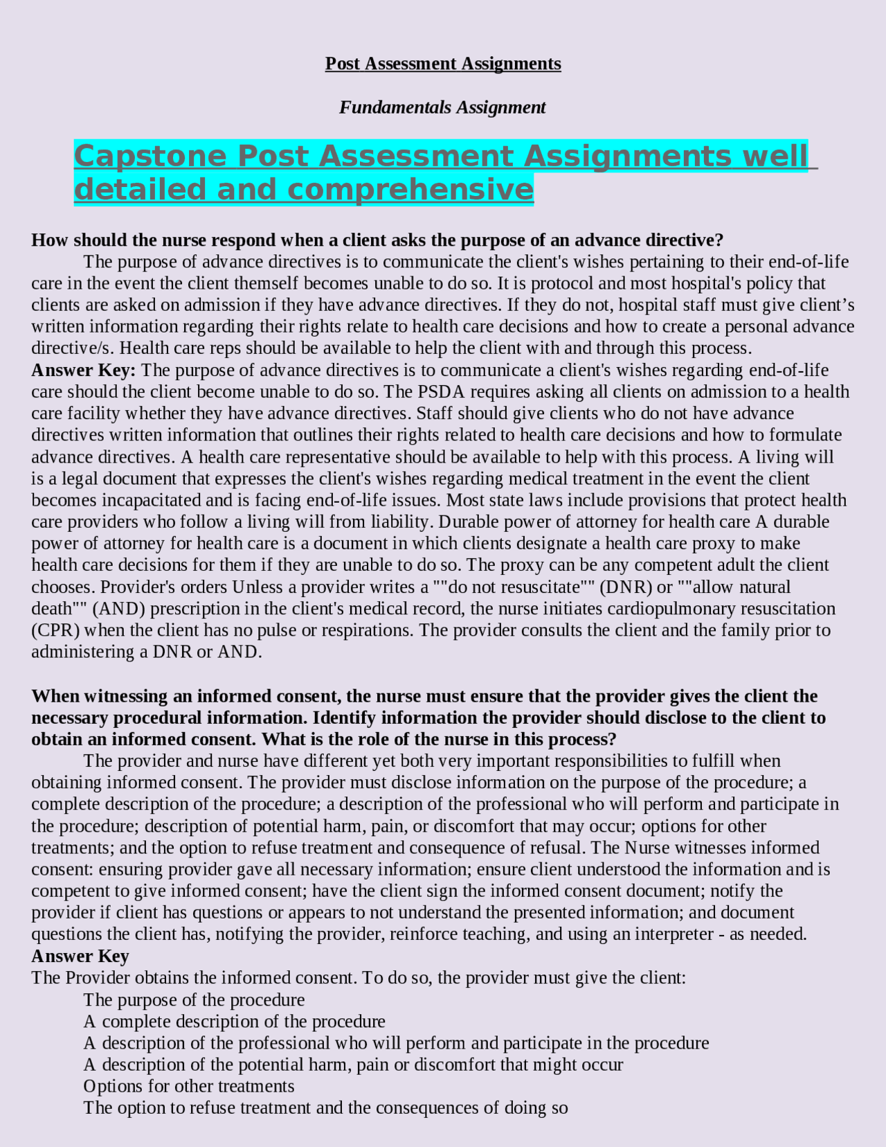 Capstone Post Assessment Assignments well detailed and comprehensive ...