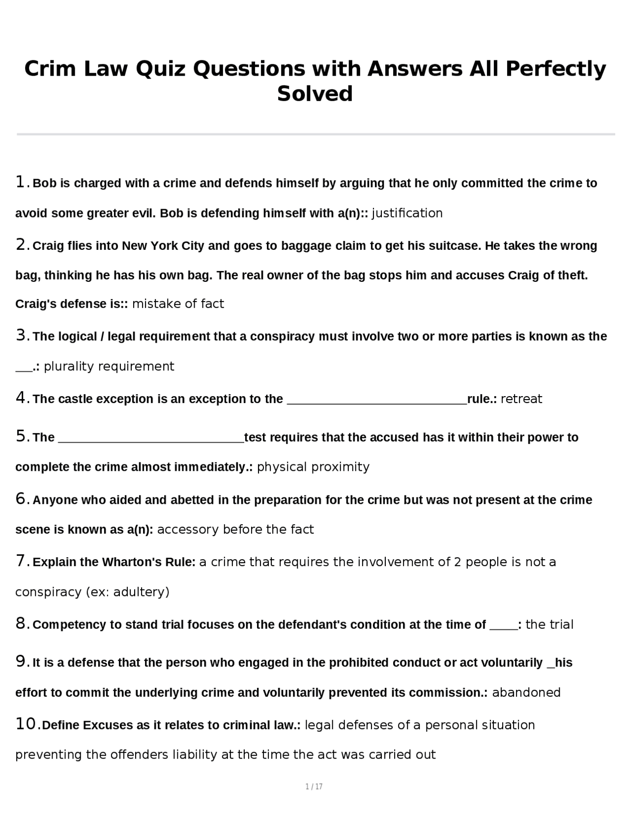 Criminal Law Quiz Questions with Answers: A Comprehensive Guide | Exams ...