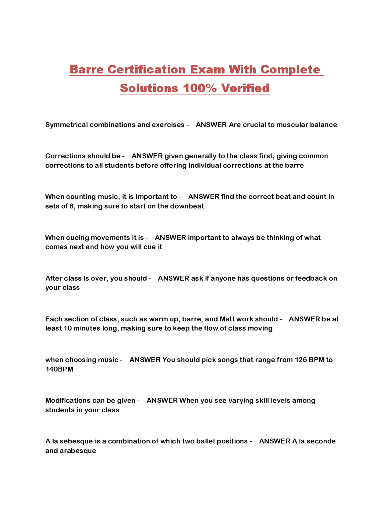 Barre Certification Exam: Comprehensive Guide with Solutions | Exams ...