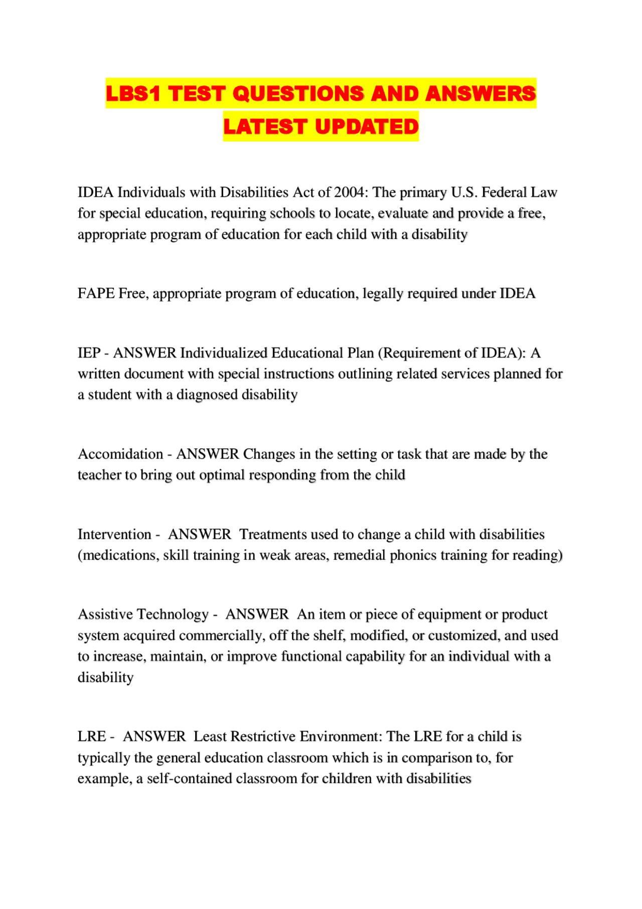 LBS1 Test Questions and Answers: A Comprehensive Guide to Special ...
