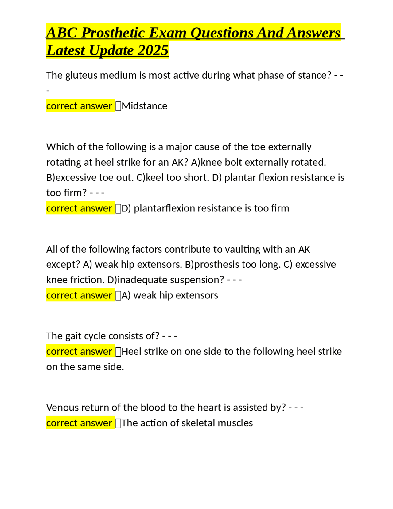 ABC Prosthetic Exam Questions And Answers Latest Update 2025 | Exams ...