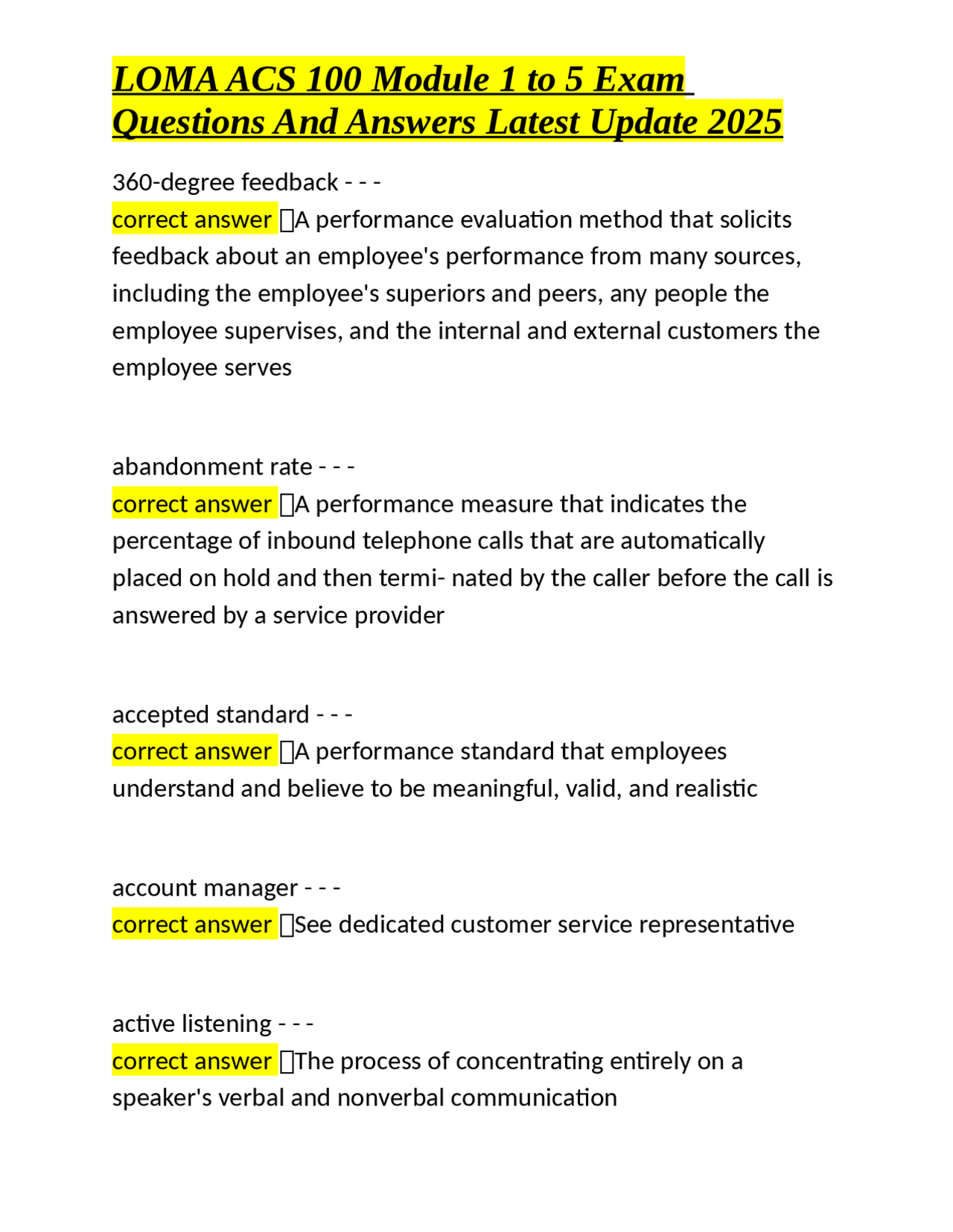 LOMA ACS 100 Module 1 to 5 Exam Questions And Answers Latest Update ...
