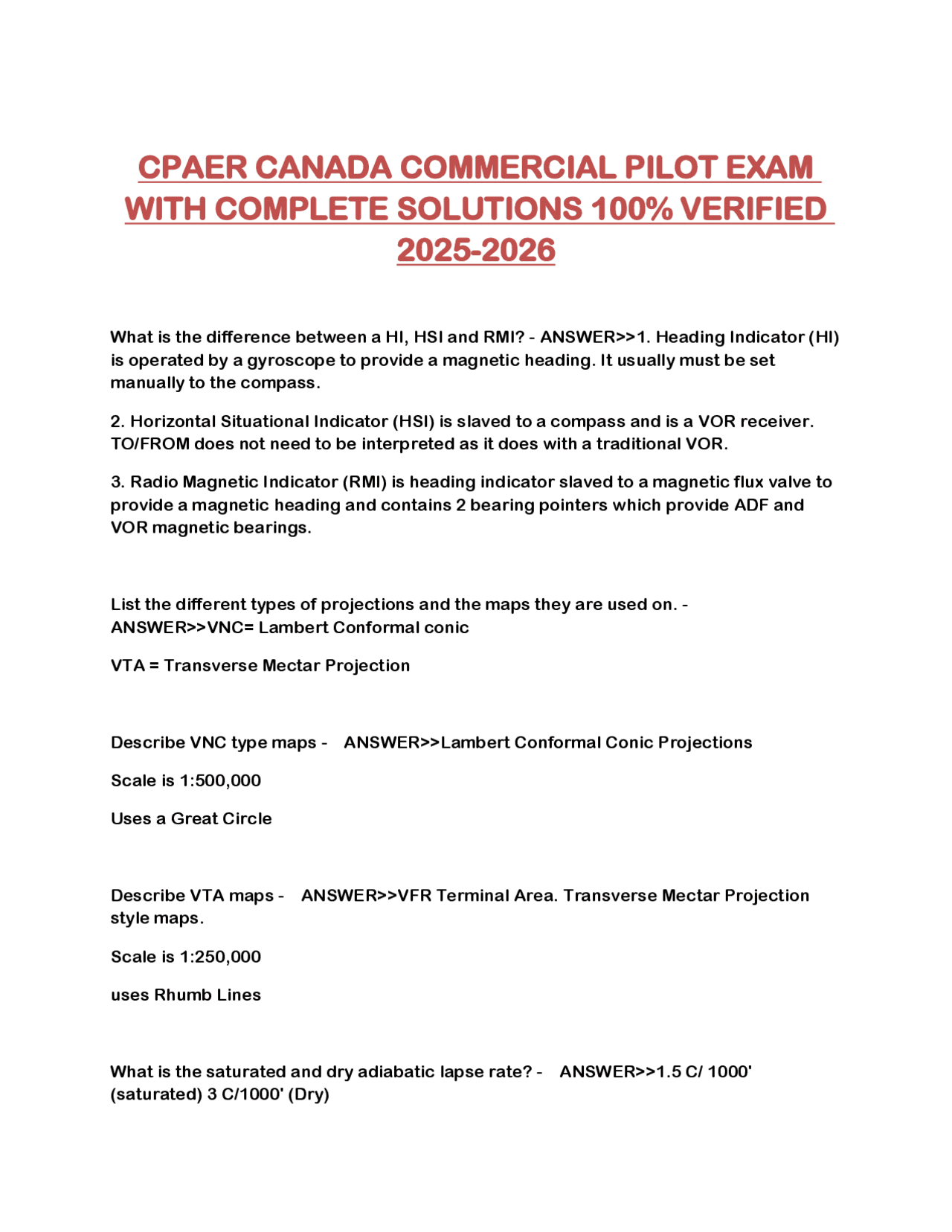 CPAER CANADA COMMERCIAL PILOT EXAM WITH COMPLETE SOLUTIONS 100% ...