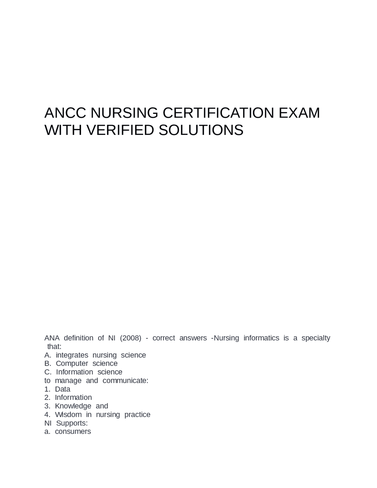 Nursing Informatics: Concepts, Standards, and Practice | Exams Nursing ...