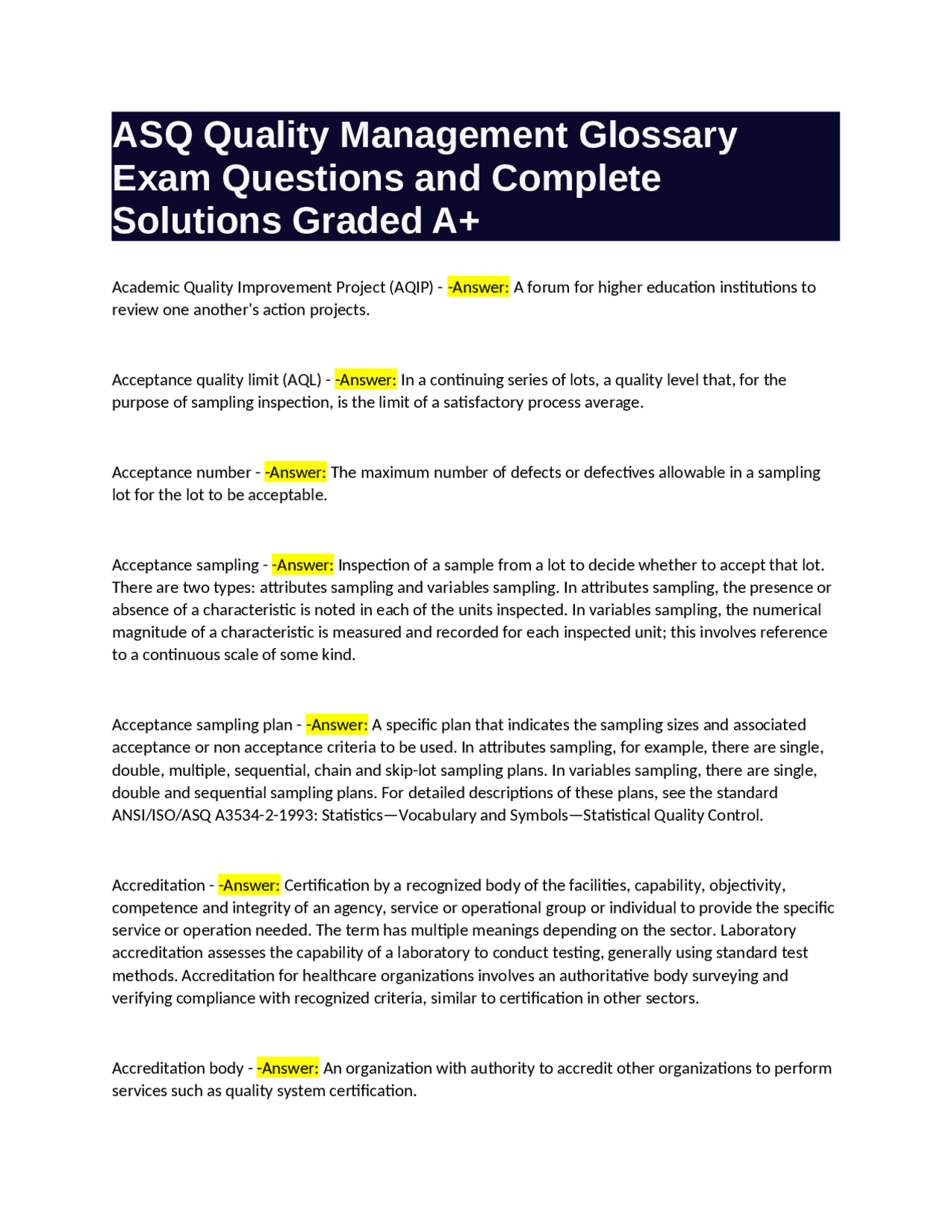 ASQ Quality Management Glossary: Definitions and Explanations | Exams ...