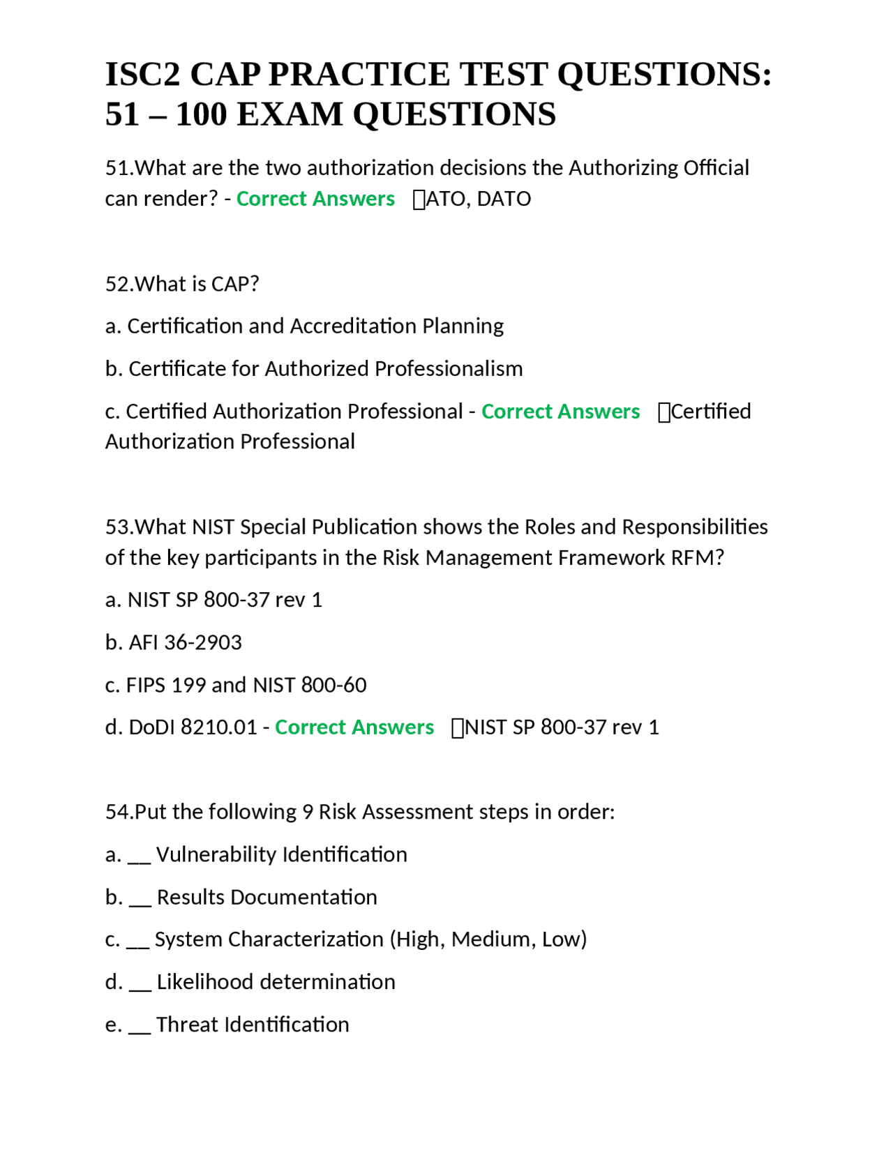 ISC2 CAP Practice Test Questions: 51-100 Exam Questions | Exams Nursing ...
