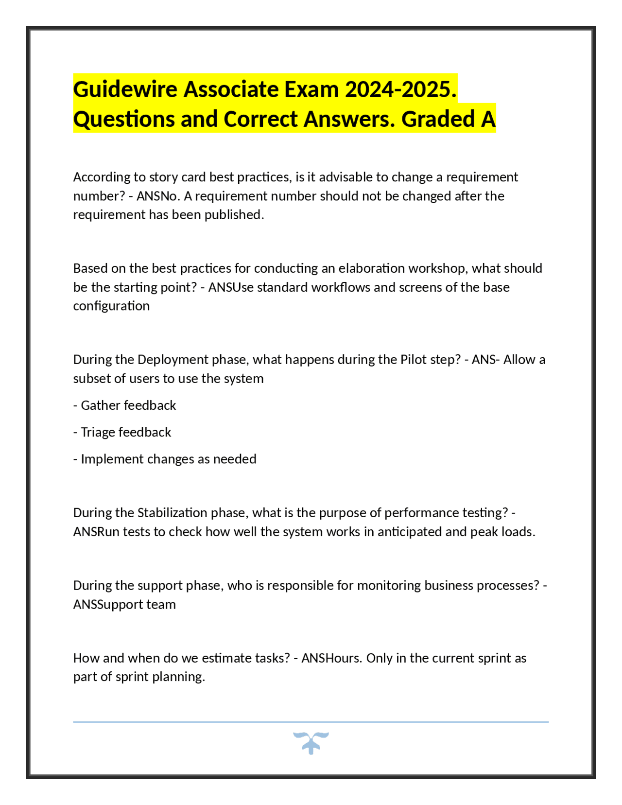 Guidewire Associate Exam Preparation Questions And Answers Exams Computer Science Docsity