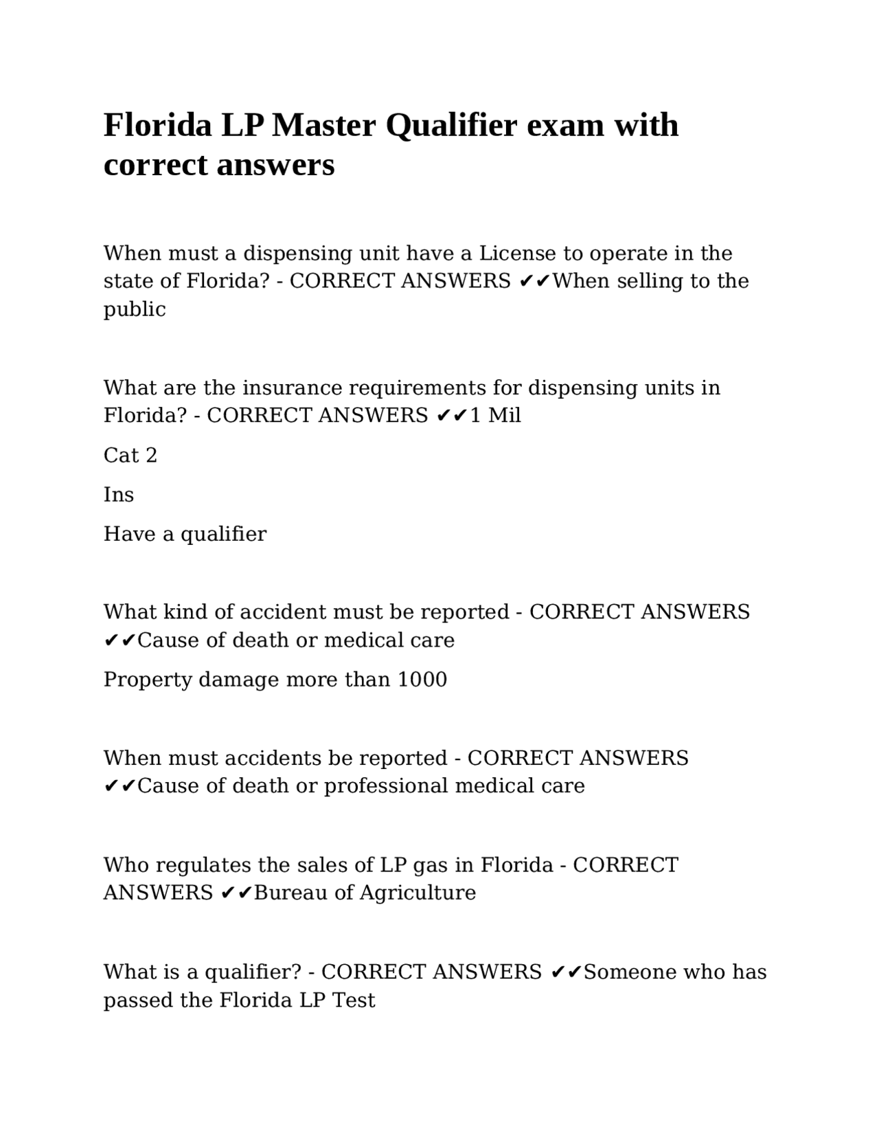 Florida LP Master Qualifier exam with correct answers | Exams Insurance ...