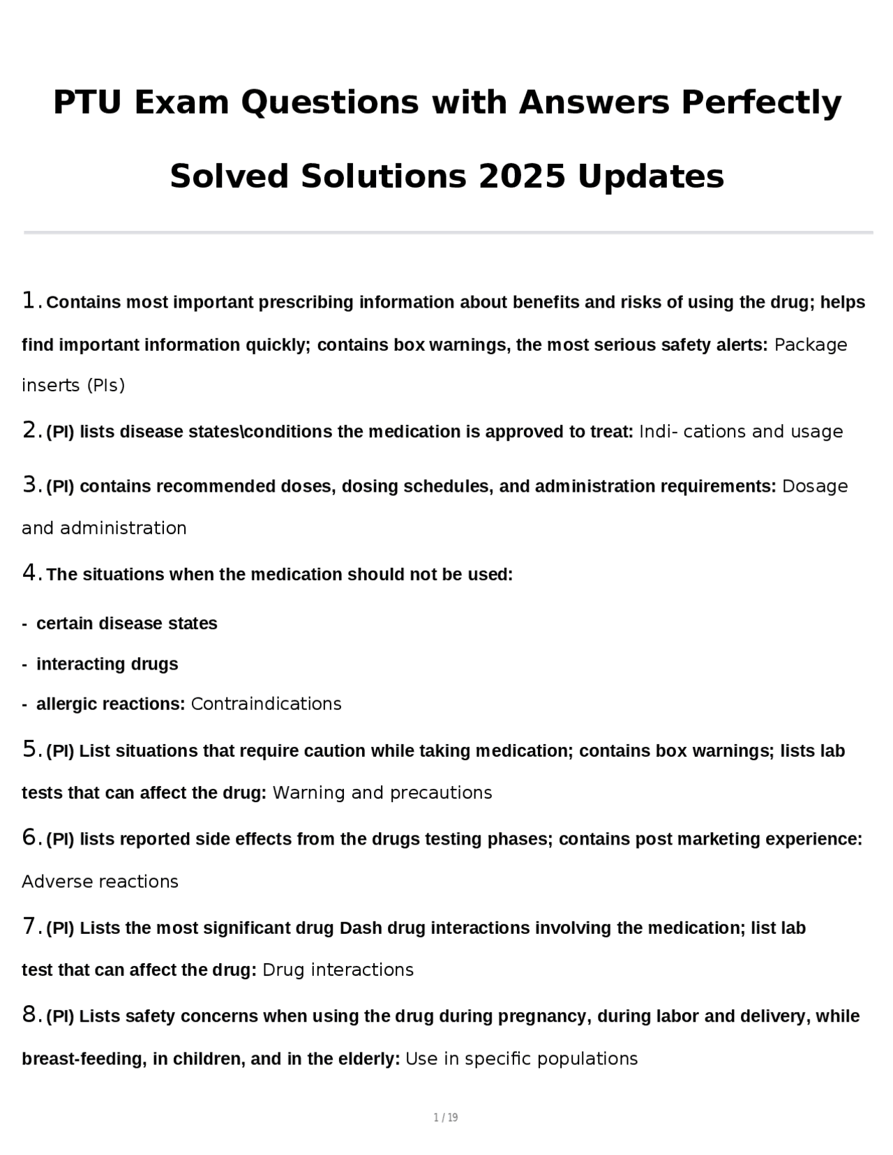 PTU Exam Questions with Answers Perfectly Solved Solutions 2025 Updates ...