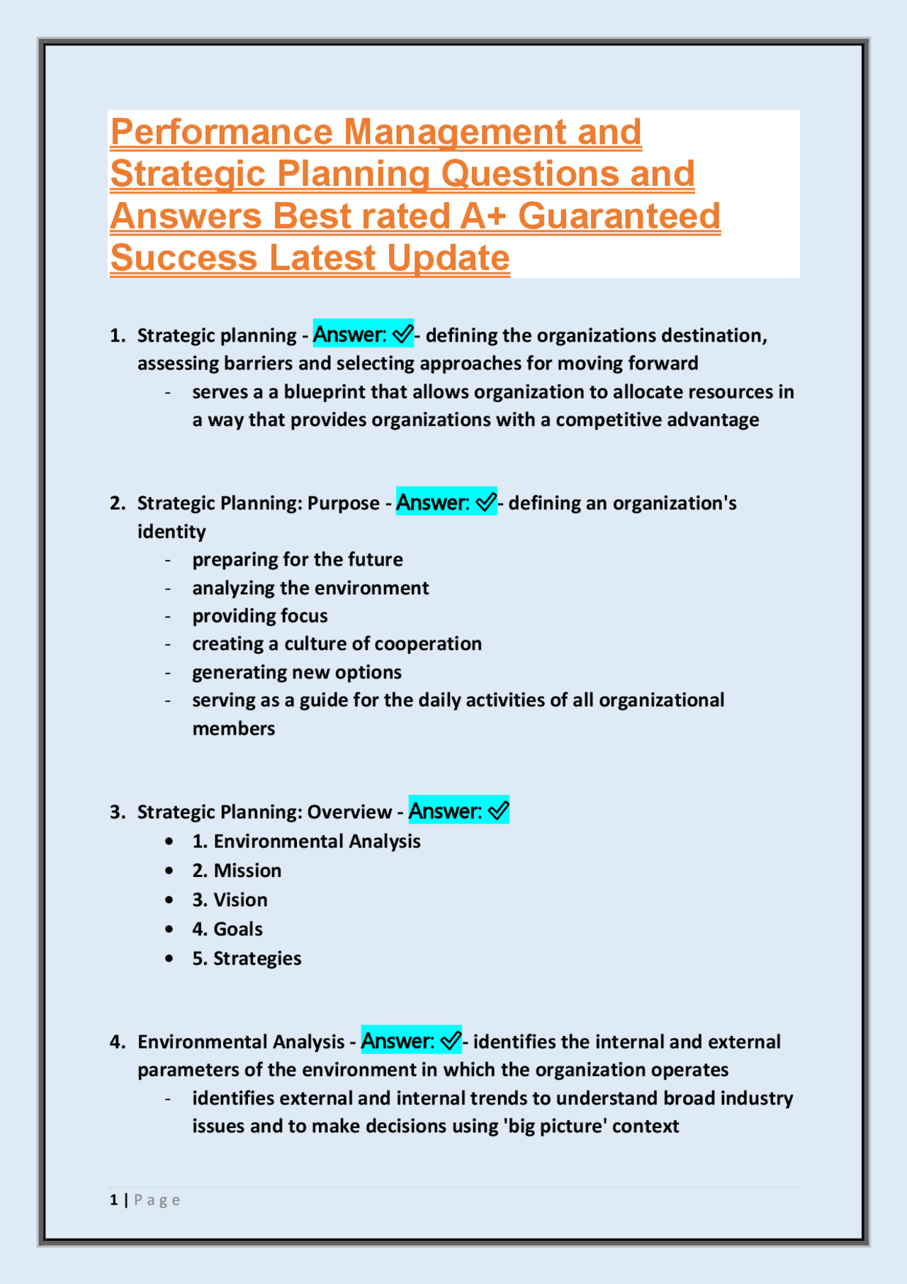 Strategic Planning and Performance Management: Questions and Answers ...
