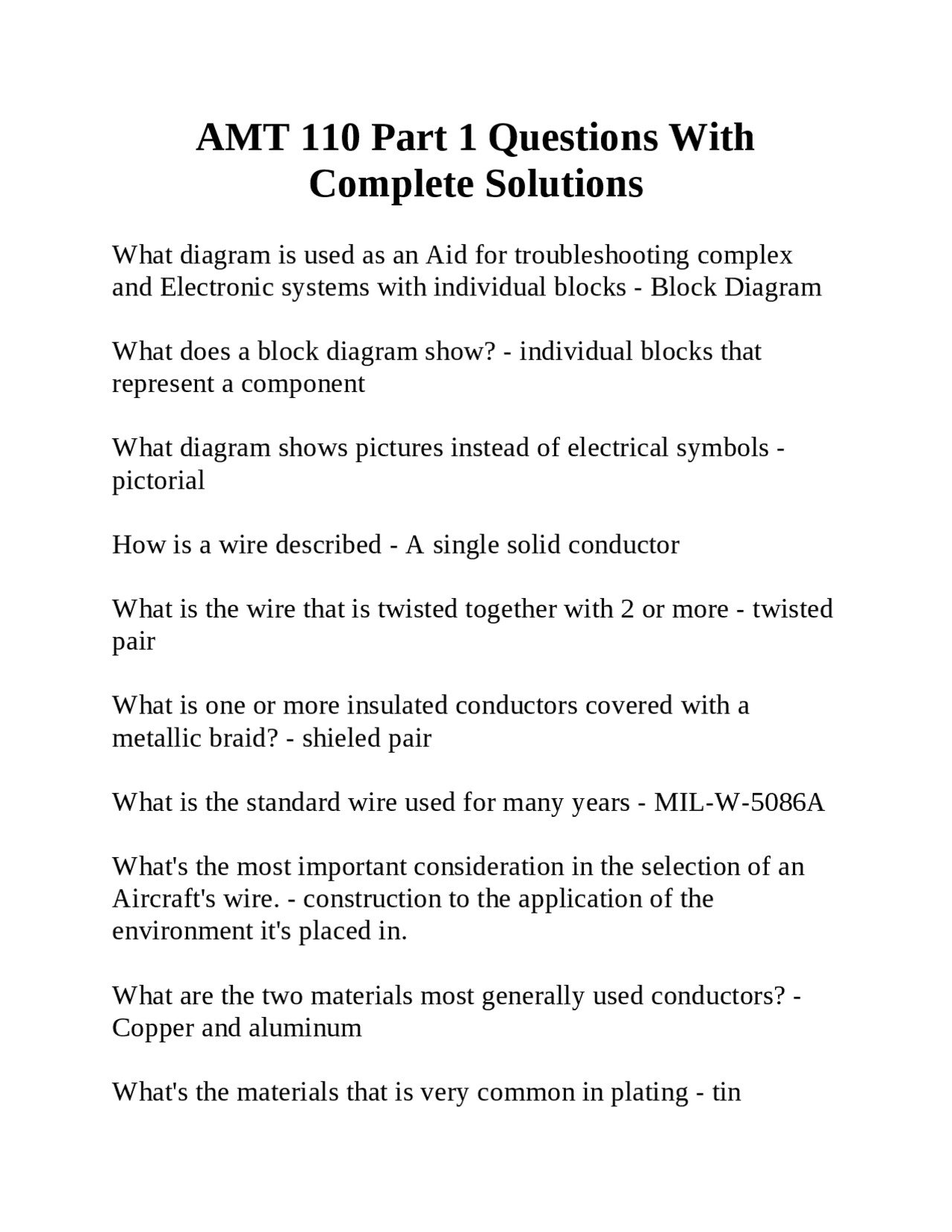 AMT 110 Part 1 Questions With Complete Solutions | Exams Nursing | Docsity