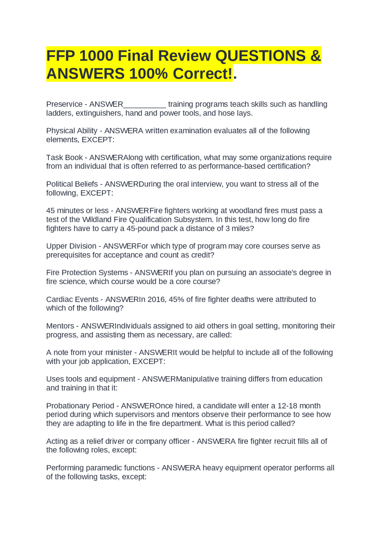 Firefighting: Questions and Answers for Preservice Training | Exams ...