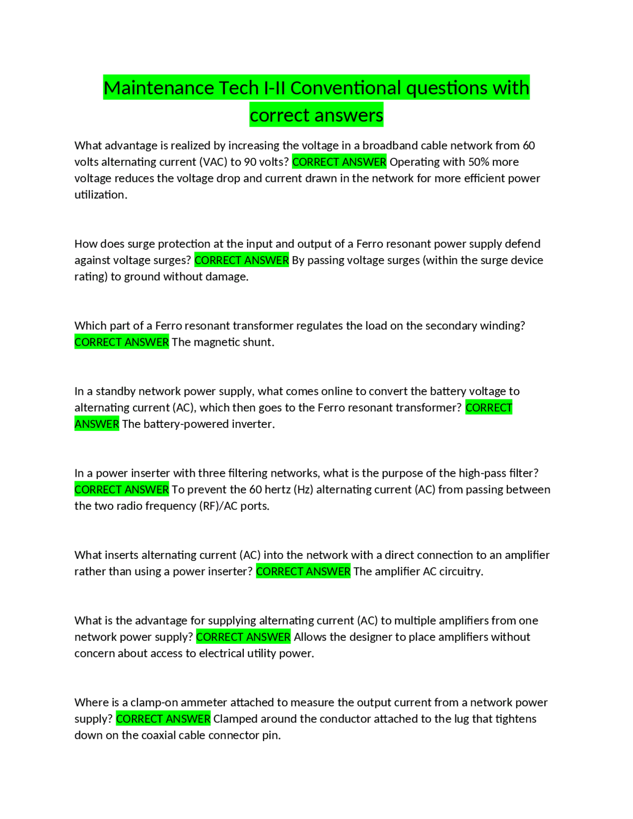 Broadband Cable Network Maintenance: Questions and Answers | Exams Law ...