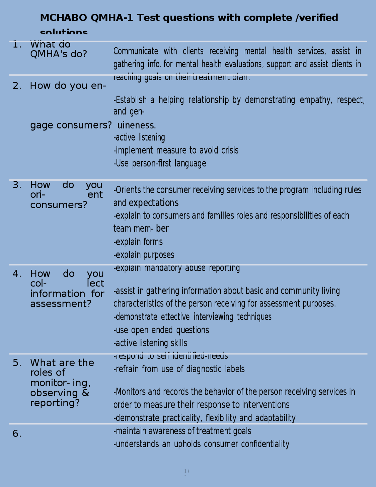 MCHABO QMHA-1 Test: Mental Health Aide Roles & Responsibilities | Exams ...